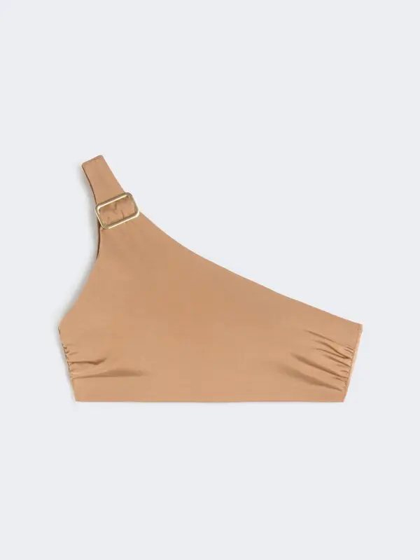 Max Mara Shiny Jersey One-shoulder Bikini Top - Camel