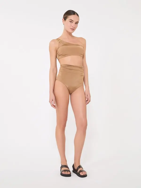 Max Mara Shiny Jersey One-shoulder Bikini Top - Camel