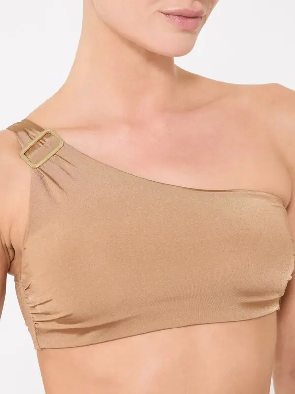 Max Mara Shiny Jersey One-shoulder Bikini Top - Camel