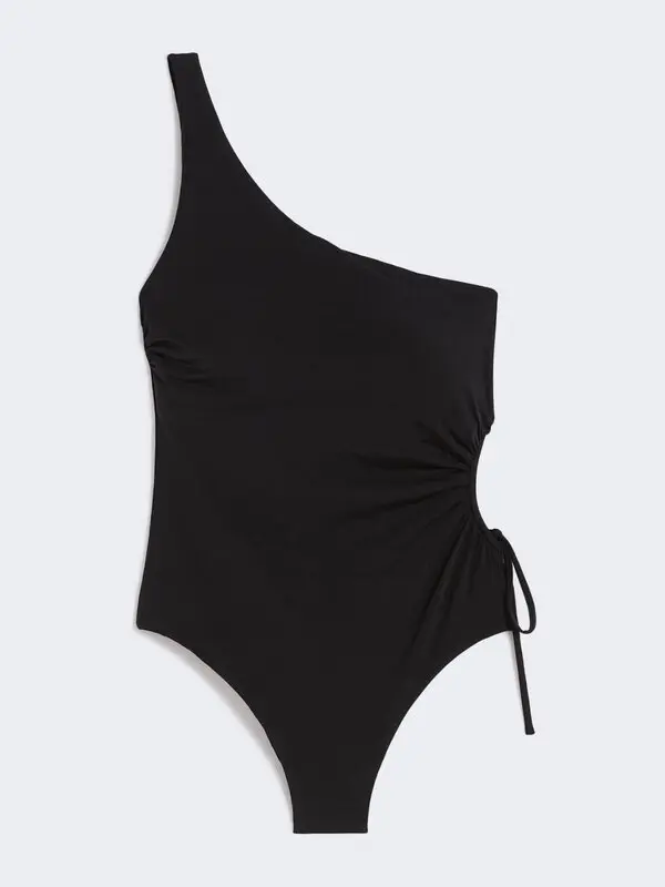 Max Mara Shiny Jersey One-shoulder Swimsuit - Black