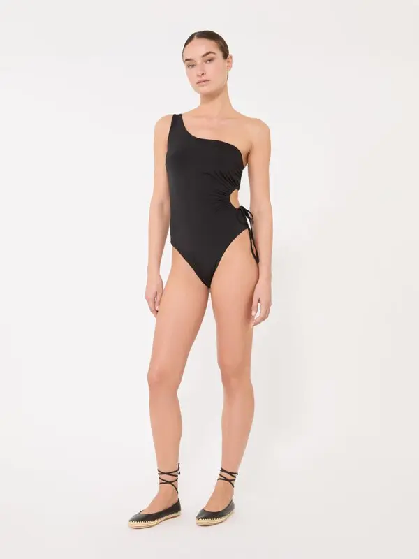 Max Mara Shiny Jersey One-shoulder Swimsuit - Black