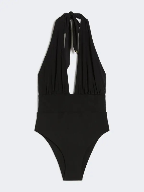 Max Mara Shiny Jersey Halter One-piece Swimsuit - Black