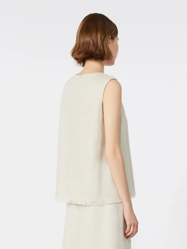 Max Mara Cotton And Linen Basketweave Top - Ivory