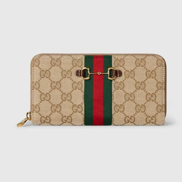 Gucci Horsebit Web Zip Around Wallet Gg Canvas