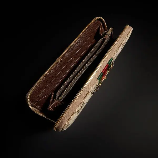 Gucci Horsebit Web Zip Around Wallet Gg Canvas