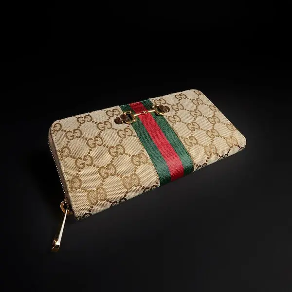 Gucci Horsebit Web Zip Around Wallet Gg Canvas