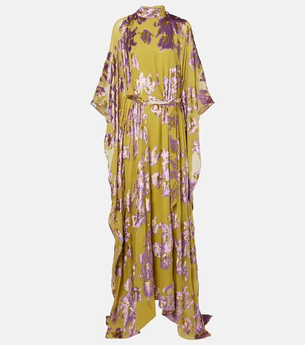 TALLER MARMO Leonor Floral Fil Coupé Kaftan - Yellow