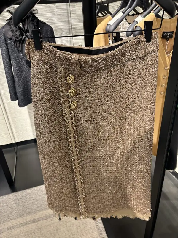 Chanel Gold Tweed Skirt - Beige