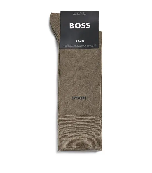 BOSS Bamboo-blend Logo Socks - Brown