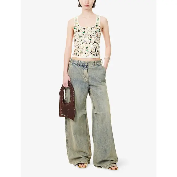 JADED LONDON Sequin-embellished Stretch-rib Vest Top