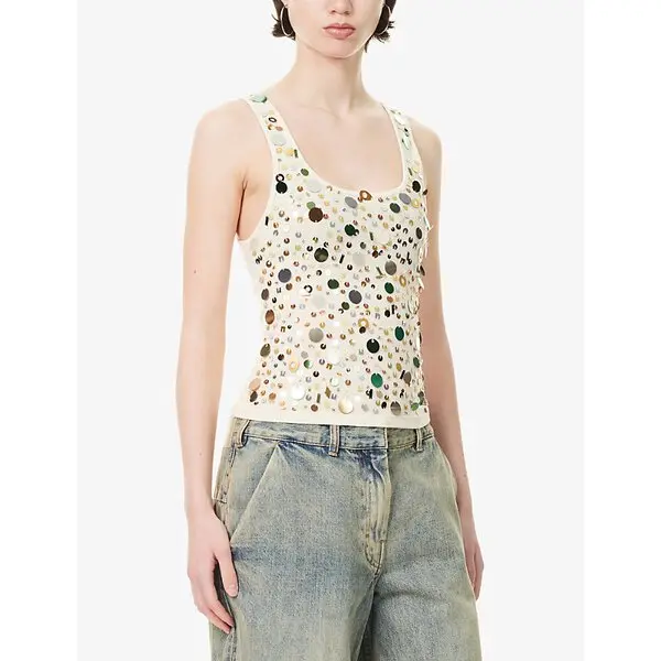JADED LONDON Sequin-embellished Stretch-rib Vest Top