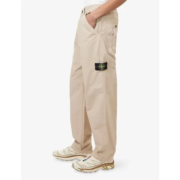 Stone Island Straight-leg Logo-patch Cotton-ripstop Trousers