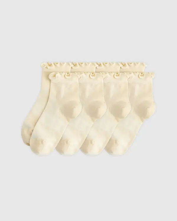 Quince Cotton Ruffle Quarter Crew Sock 4-pack - Cream