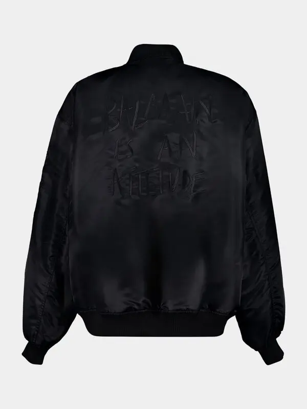 Balmain Nylon Bomber Jacket With Embroidery - Black