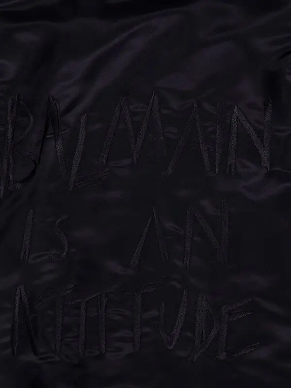 Balmain Nylon Bomber Jacket With Embroidery - Black