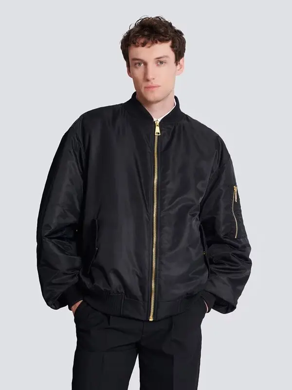 Balmain Nylon Bomber Jacket With Embroidery