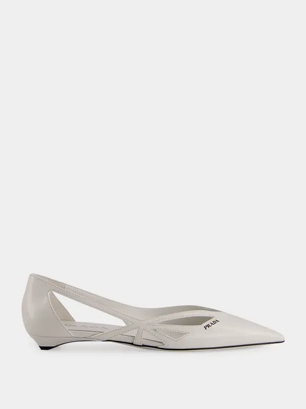 Prada Brushed Leather Cut-out Ballerinas - White