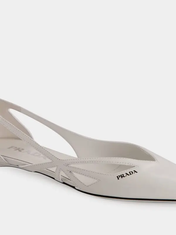 Prada Brushed Leather Cut-out Ballerinas - White