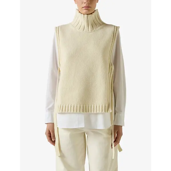 Soeur Sleeveless High-neck Wool Jumper - Ecru