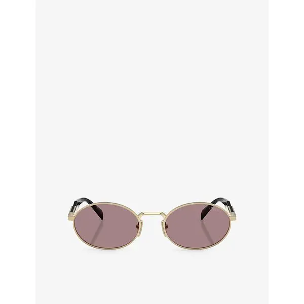 Prada Pr 65zs Oval-frame Metal Sunglasses - Gold
