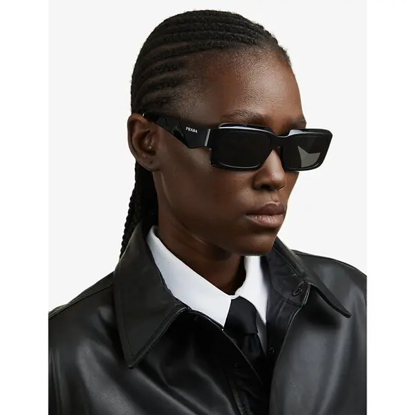 Prada Pr 27zs Rectangle-frame Acetate Sunglasses - Black