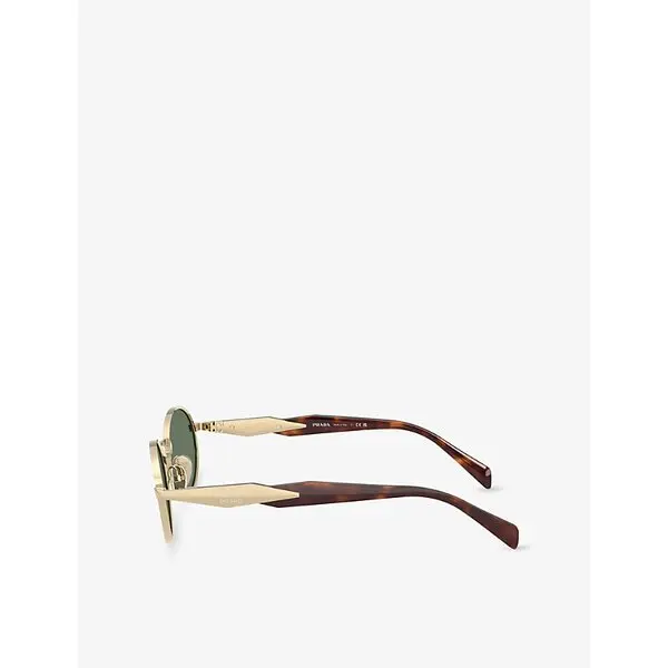 Prada 65zs Oval-frame Metal Sunglasses - Gold