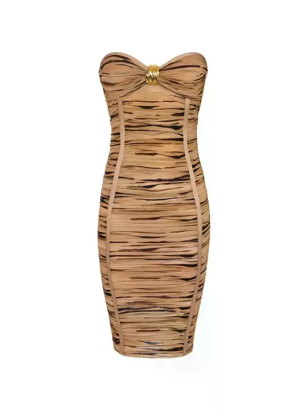 Elisabetta Franchi Tiger-print Jewel-clasp Midi Dress - Neutrals