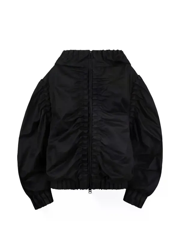 RAXXY Ruched Zip Up Hoodie - Black