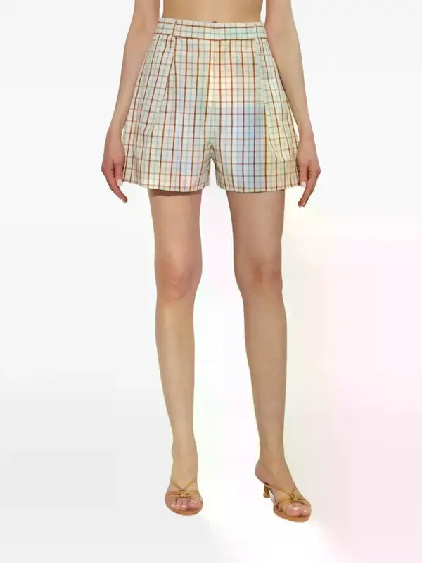 Victoria Beckham Check-pattern Pleated Shorts - White