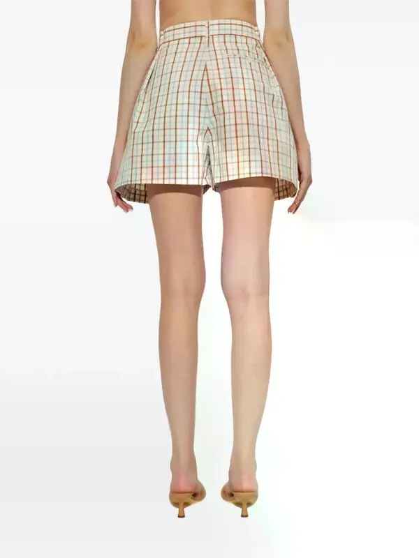 Victoria Beckham Check-pattern Pleated Shorts - White
