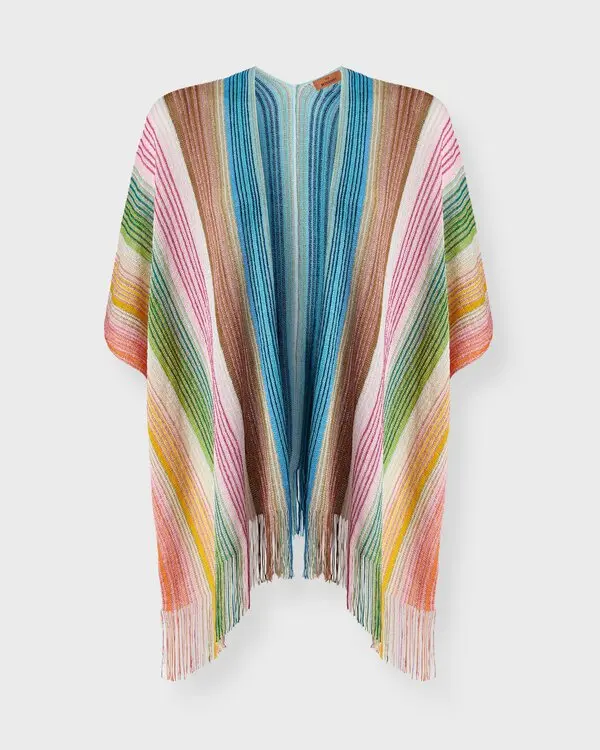 Missoni Striped Viscose-blend Poncho With Fringe - Multicolor