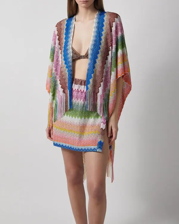 Missoni Striped Viscose-blend Poncho With Fringe