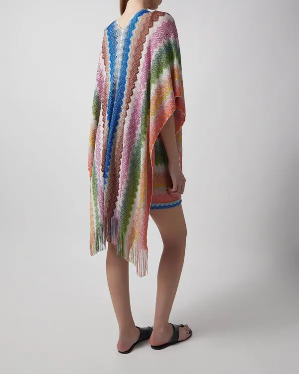 Missoni Striped Viscose-blend Poncho With Fringe