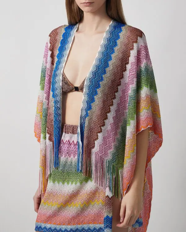 Missoni Striped Viscose-blend Poncho With Fringe