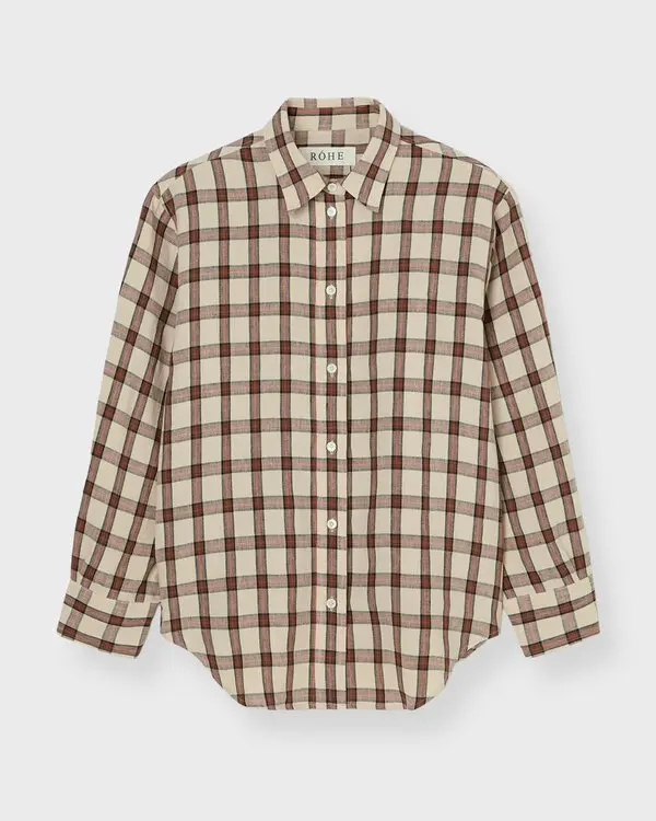 RÓHE Oversized Check Linen Shirt - Red