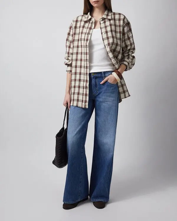 RÓHE Oversized Check Linen Shirt - Red