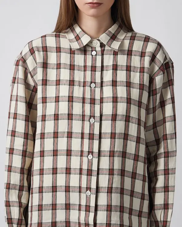 RÓHE Oversized Check Linen Shirt - Red