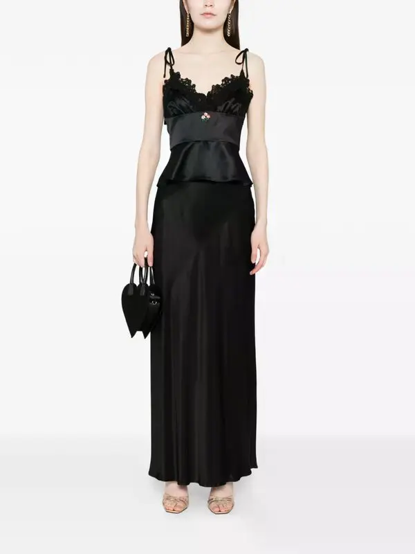 Cynthia Rowley Satin Lace Peplum Top - Black