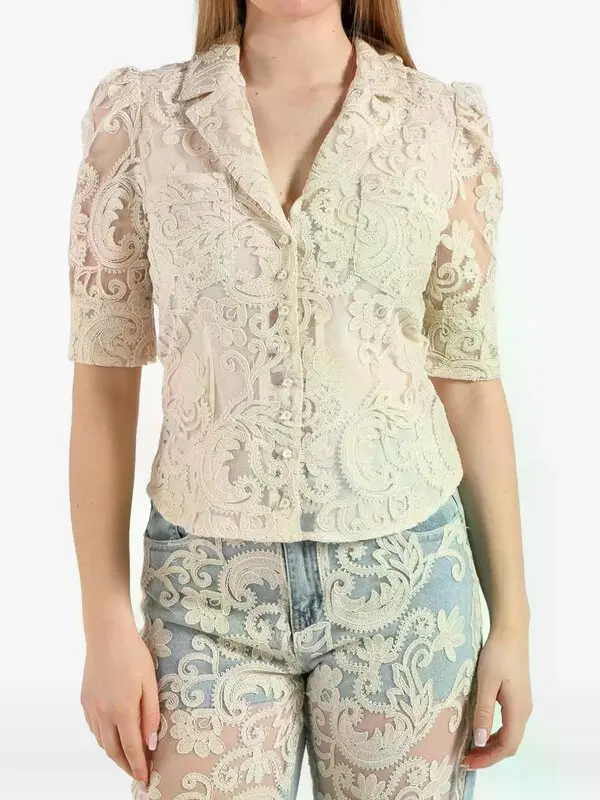 AMOSA Floral Lace Collared Shirt