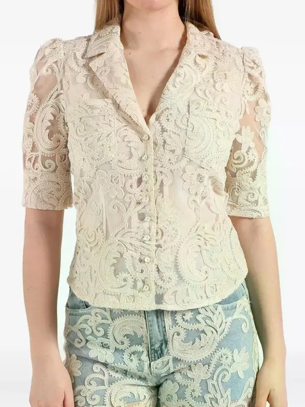 AMOSA Floral Lace Collared Shirt