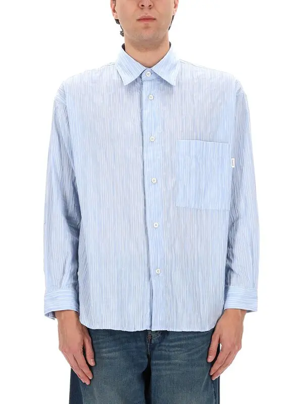 AMISH SUPPLIES Camicia Crinkled Cotton Shirt - Azure