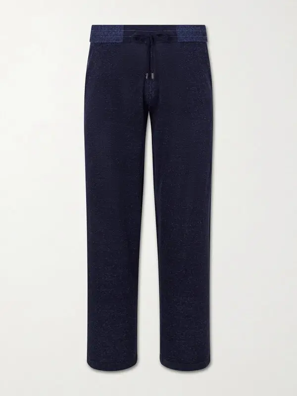 PIACENZA CASHMERE 1733 Straight-leg Silk And Linen-blend Drawstring Sweatpants - Blue