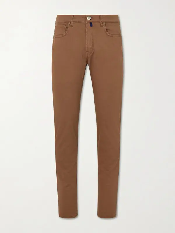 SLOWEAR Slim-fit Stretch Gabardine Trousers - Brown