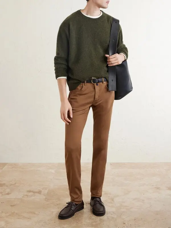 SLOWEAR Slim-fit Stretch Cotton-blend Gabardine Trousers