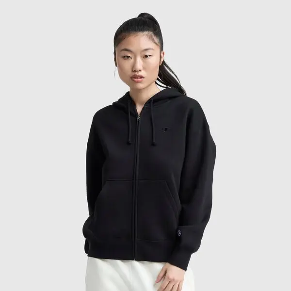 Champion Powerblend Fleece Zip-up Hoodie With C Logo - Black