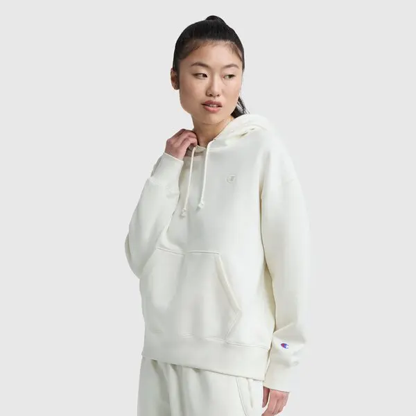 Champion Powerblend Freshman Hoodie With C Logo - Unbleached Cotton