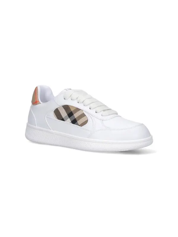 Burberry Terrace Calfskin Sneakers With Check Detail - White
