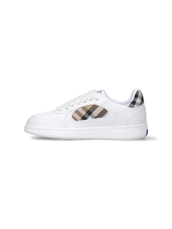 Burberry Terrace Calfskin Sneakers With Check Detail - White