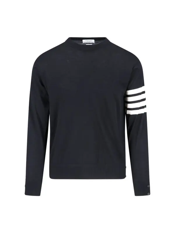 Thom Browne 4-bar Crew Neck Sweater With Button Cuffs - Black