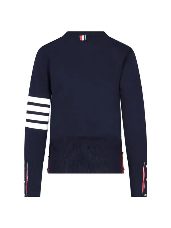 Thom Browne 4-bar Crew Neck Sweater With Button Cuffs - Blue